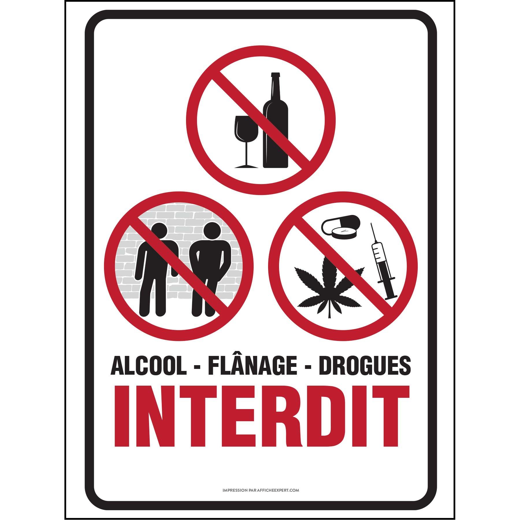 Affiche - Alcool - Flânage - Drogues interdit