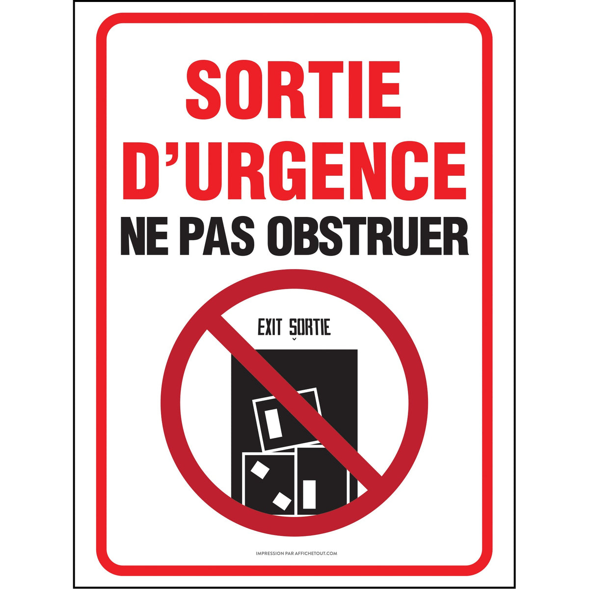 Affiche - Sortie d'urgence - Ne pas obstruer – Affiche Expert